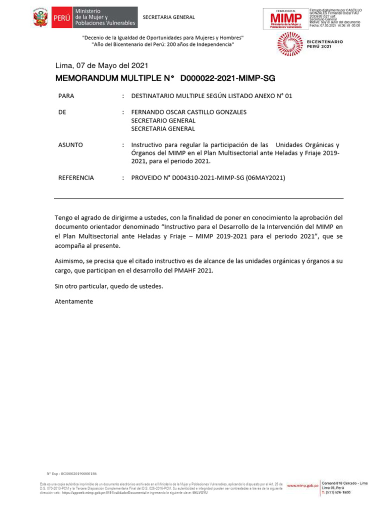 MEMORANDUM MULTIPLE-000022-2021-SG_instructivo | PDF