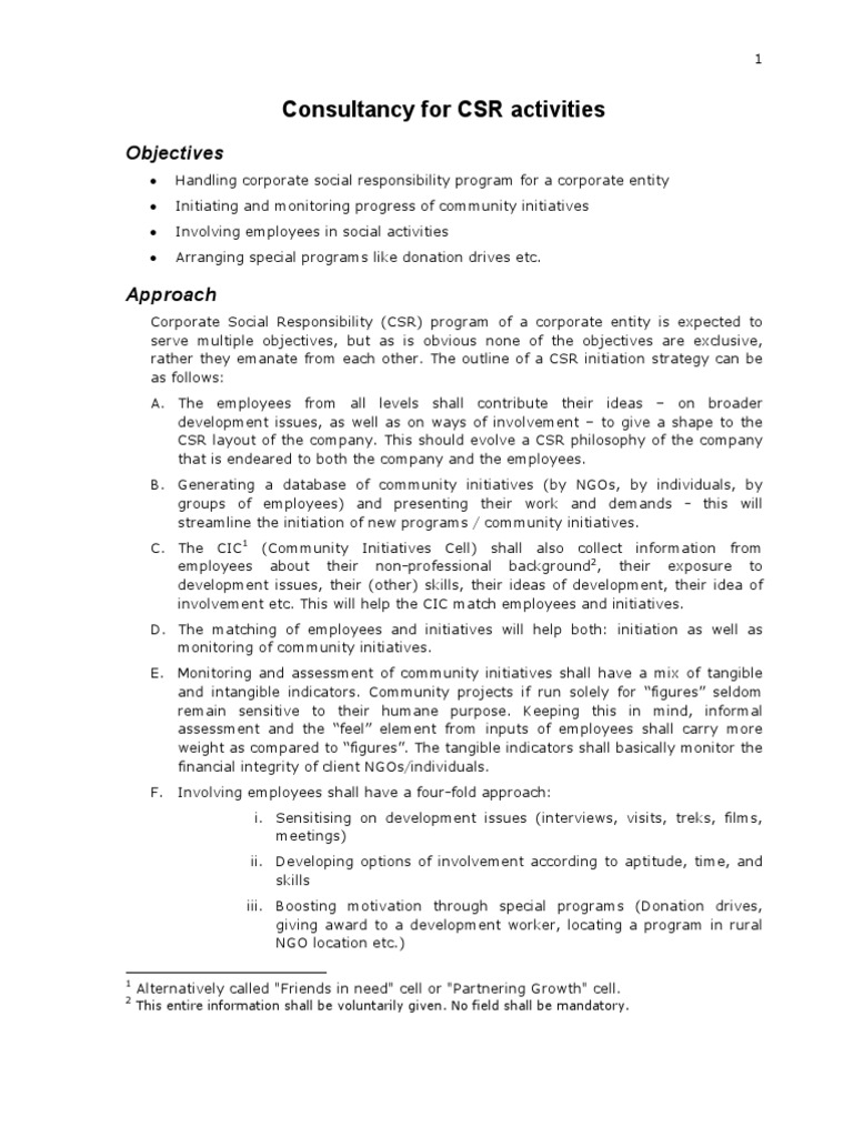Proposal for CSR Consultancy | Corporate Social Responsibility | Non ...