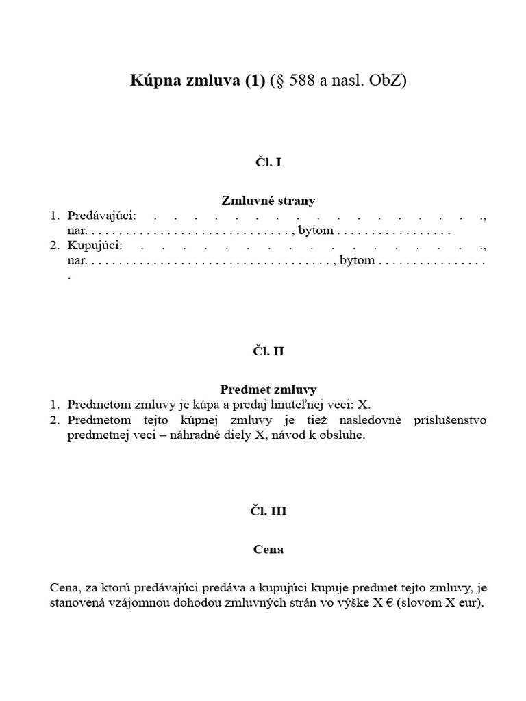 Kupna Zmluva Na Auto Alebo Hnutelna Vec | PDF