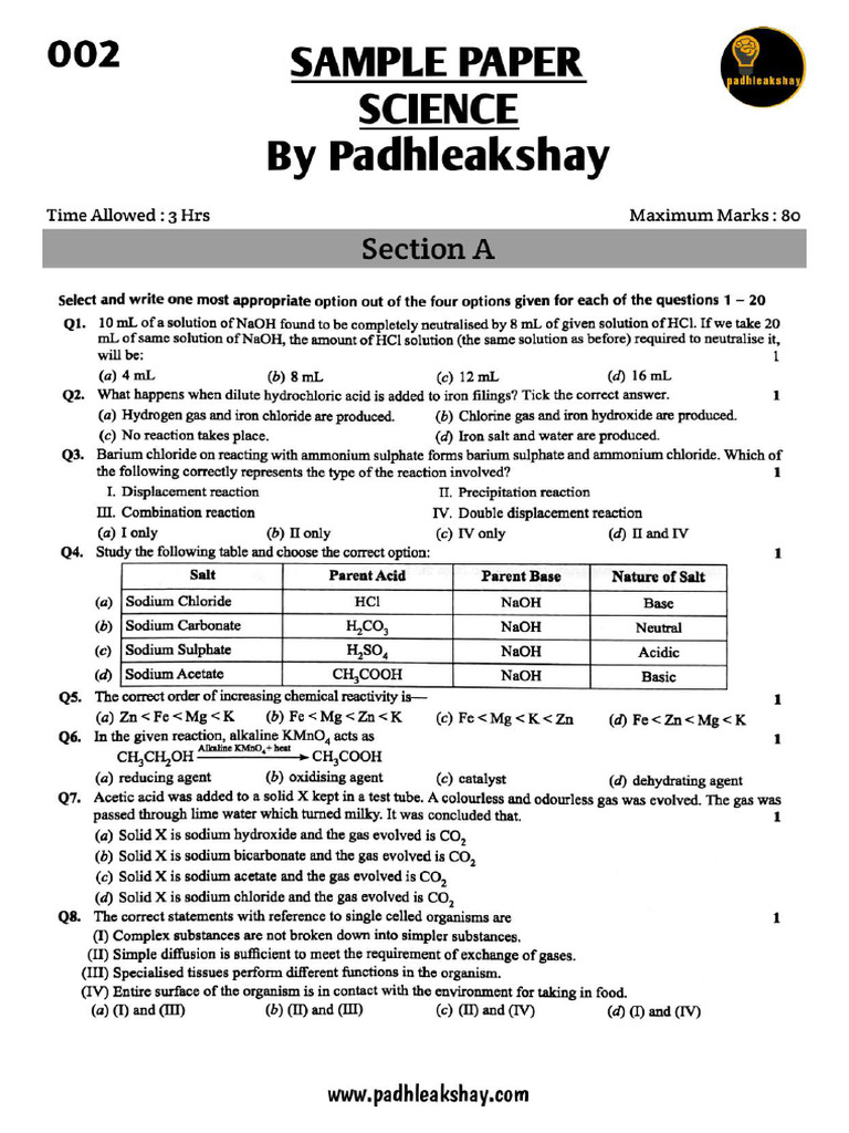 Science Sample Paper 002. - Compressed | PDF