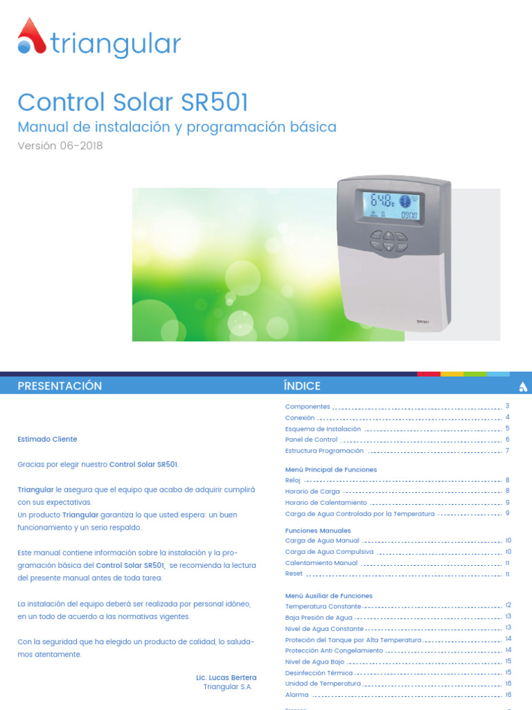 Manual Control Solar SR501 | PDF | Agua | Electrónica