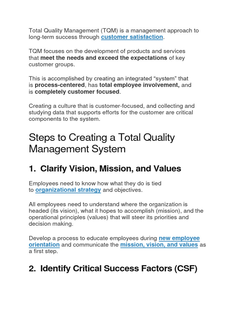 LO4 Implementation of TQM | PDF