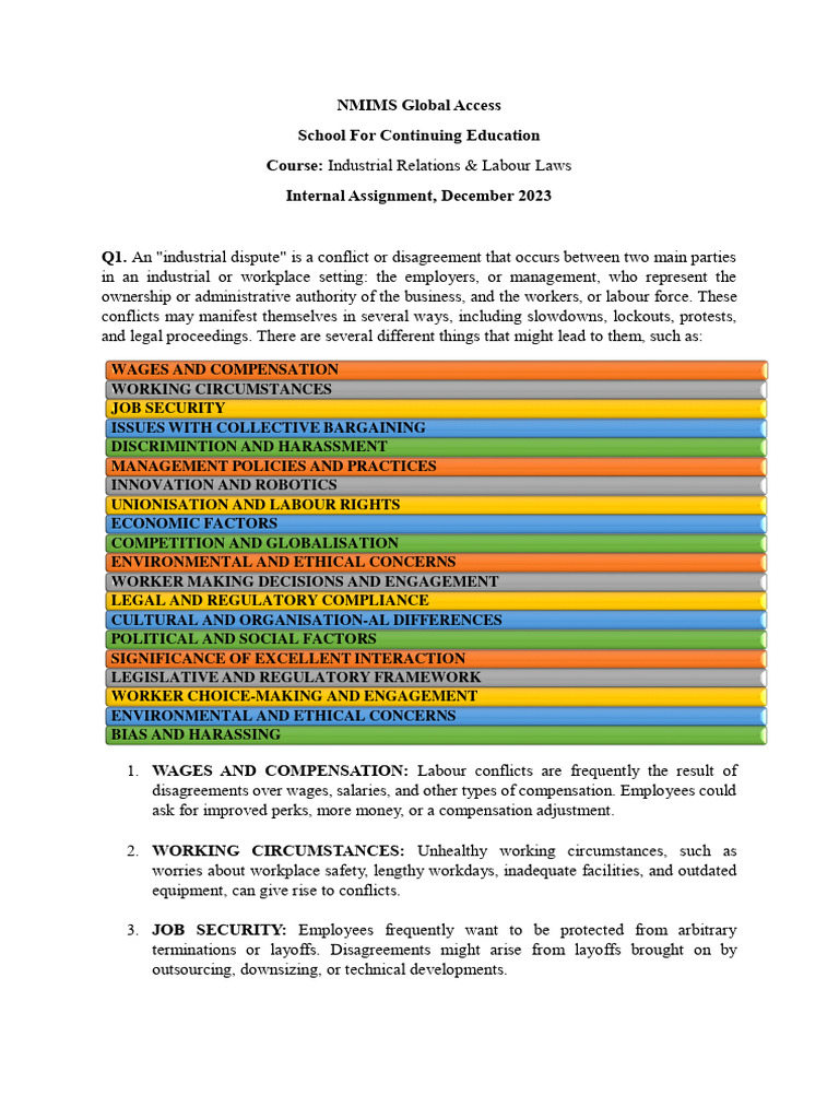 Assignment - Industrial Relations & Labour Laws | PDF | Business