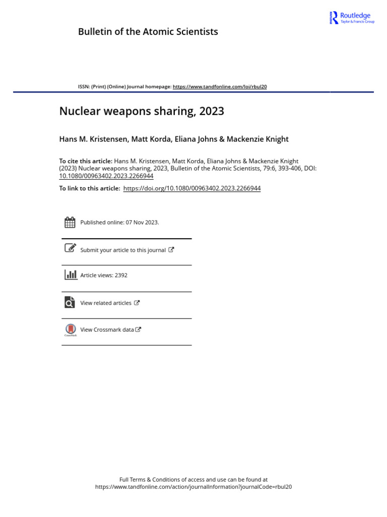 Nuclear Weapons Sharing 2023 | PDF | Nato | Treaty On The Non ...