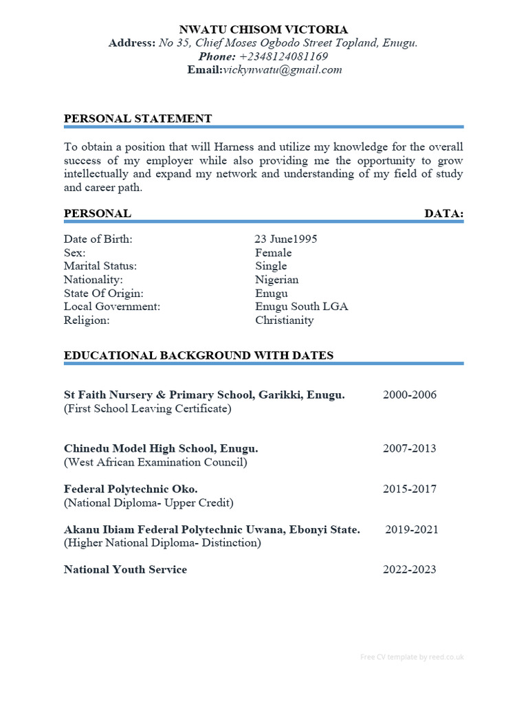 CV Format for Job Applications in Ghana | PDF