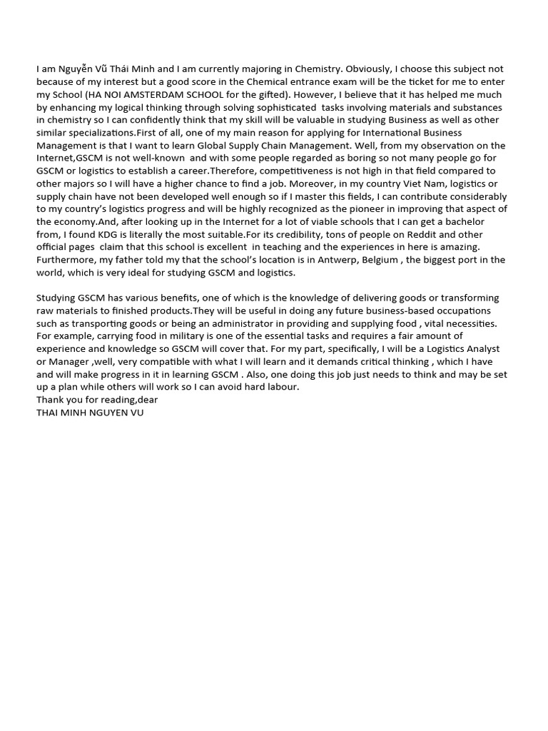 Motivation Letter | PDF | Logistics | Critical Thinking