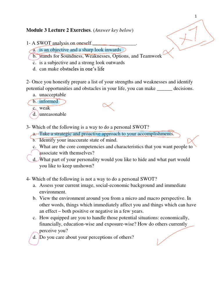 Module 3 Lecture 2 Exercises Download Free Pdf Swot Analysis Self
