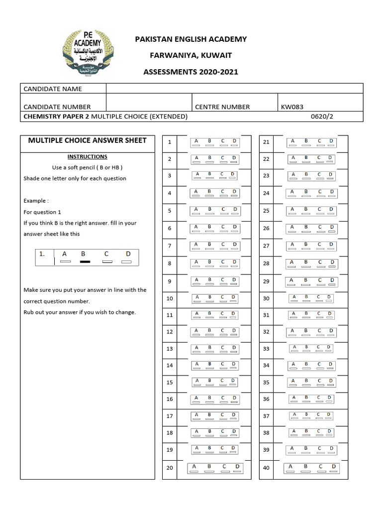 Chemistry Exam Papers 2020-2021 | PDF | Multiple Choice | Evaluation Methods