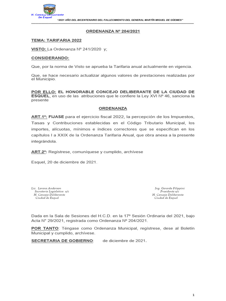 Ordenanza Tarifaria2022 | PDF | Residuos | Impuestos