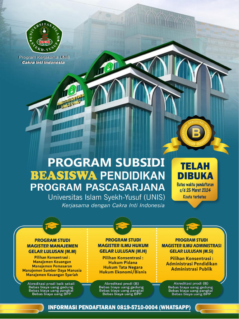 BROSUR PROGRAM S2 SUBSIDI BEASISWA UNIS CAKRA | PDF