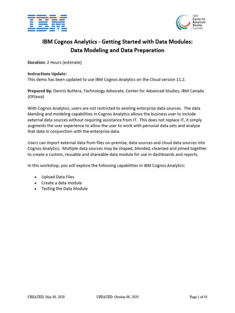 Cognos Analytics Getting Started With Data Modules Pdf Computer File Icon Computing 