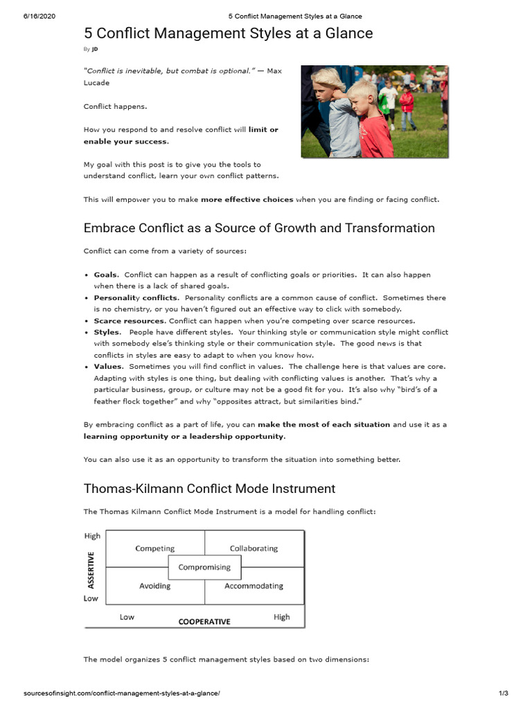Overview of 5 Conflict Management Styles | PDF | Behavioural Sciences ...