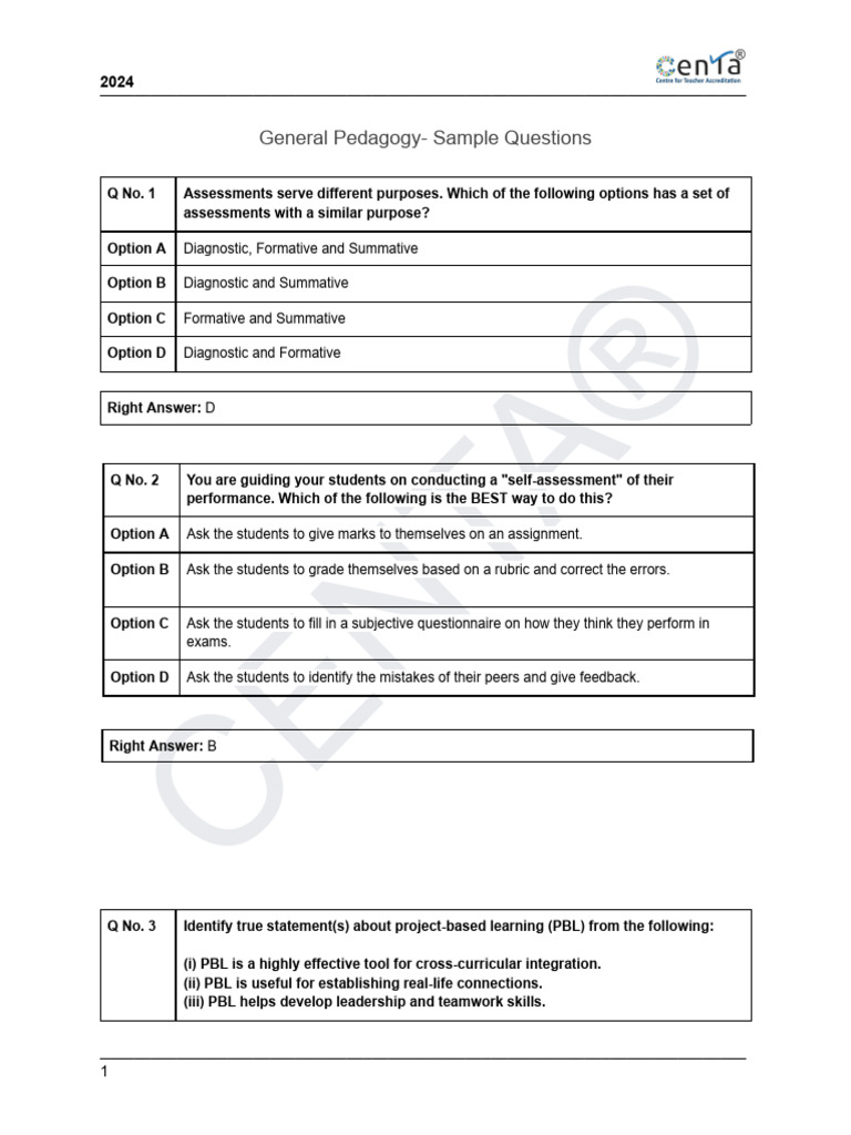 General Pedagogy_ Sample MCQ | PDF | Educational Assessment | Rubric ...