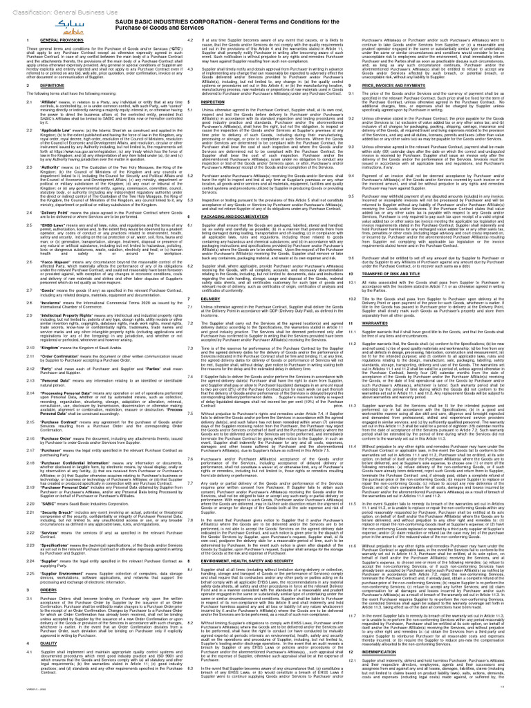 SABIC Purchase Terms and Conditions | PDF | Breach Of Contract | Indemnity