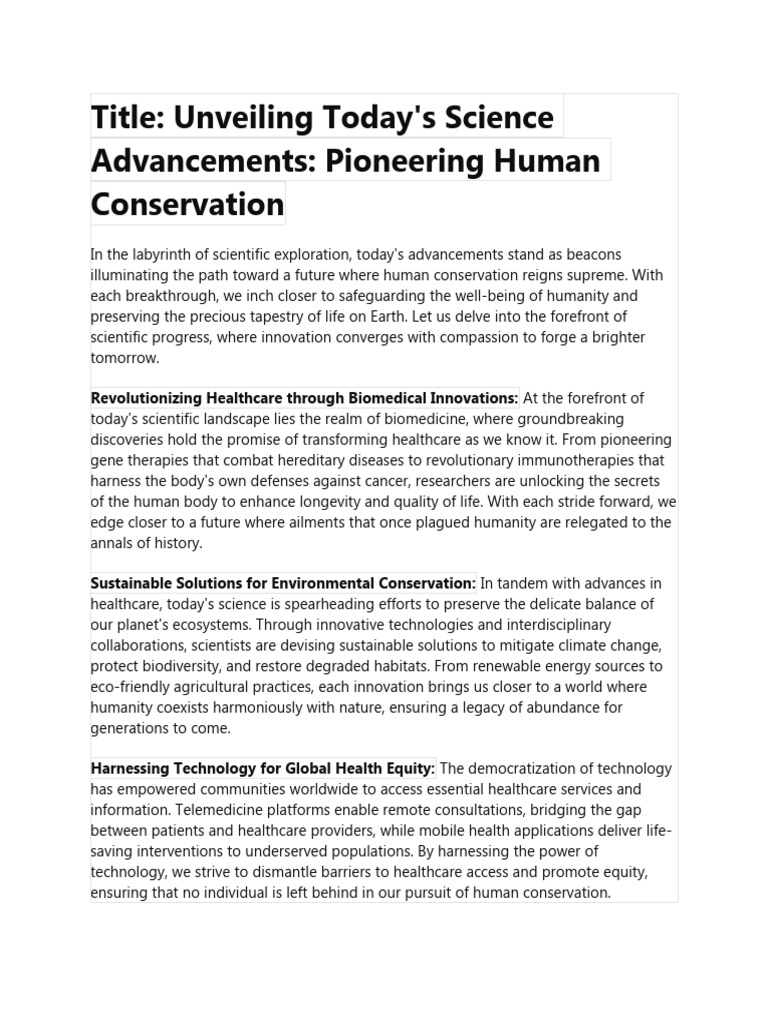 Unveiling Today's Science Advancements Pioneering Human Conservation ...