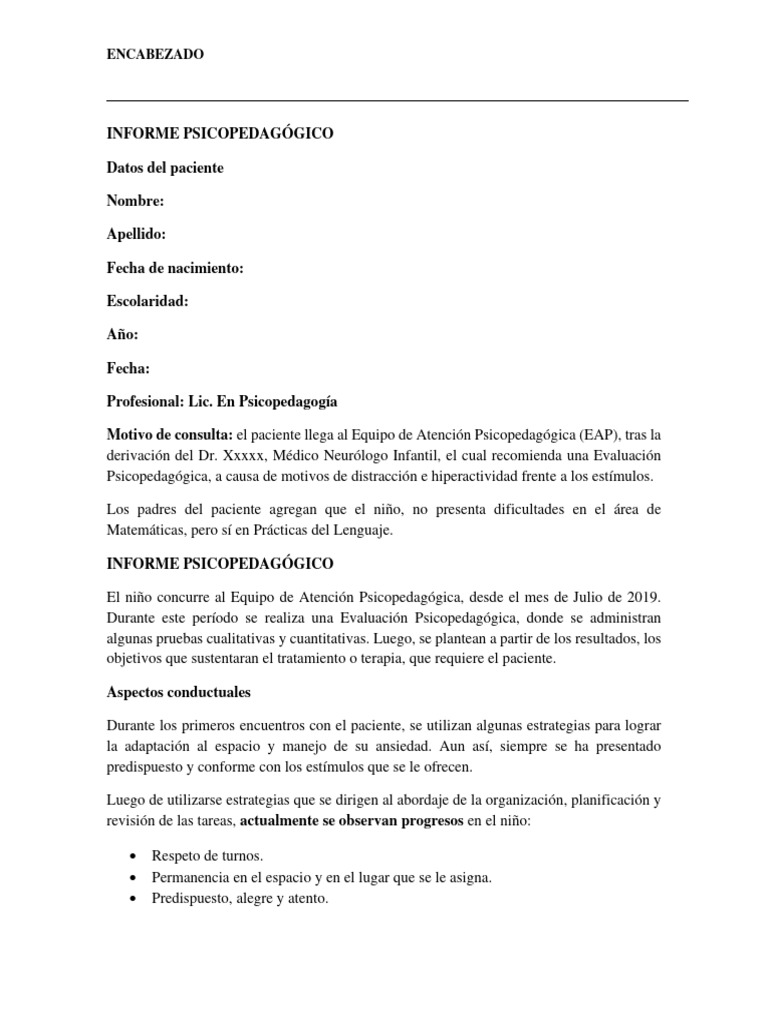 Informe Alta PSP | PDF | Atención | Desorden hiperactivo y deficit de atencion