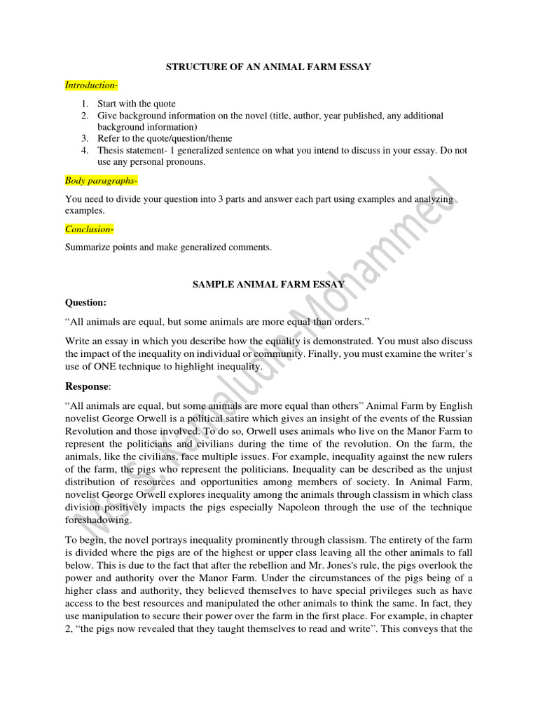 Animal Farm Essay- Structure and Sample Essay | PDF