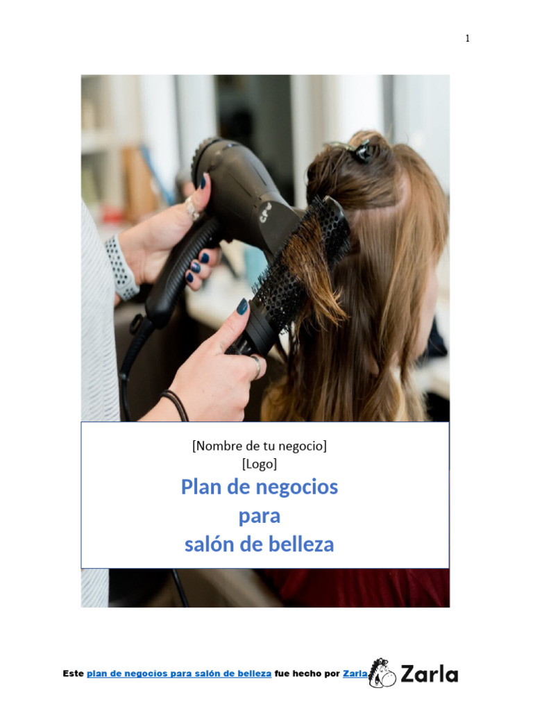 Zarla Plan de Negocios para Salón de Belleza Plantilla Descarga 20231017 | PDF | Plan de ...