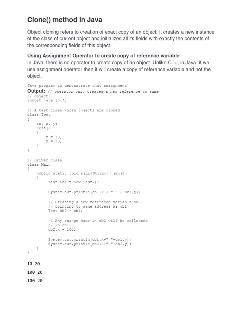 Clone and Cloneable Interface | PDF