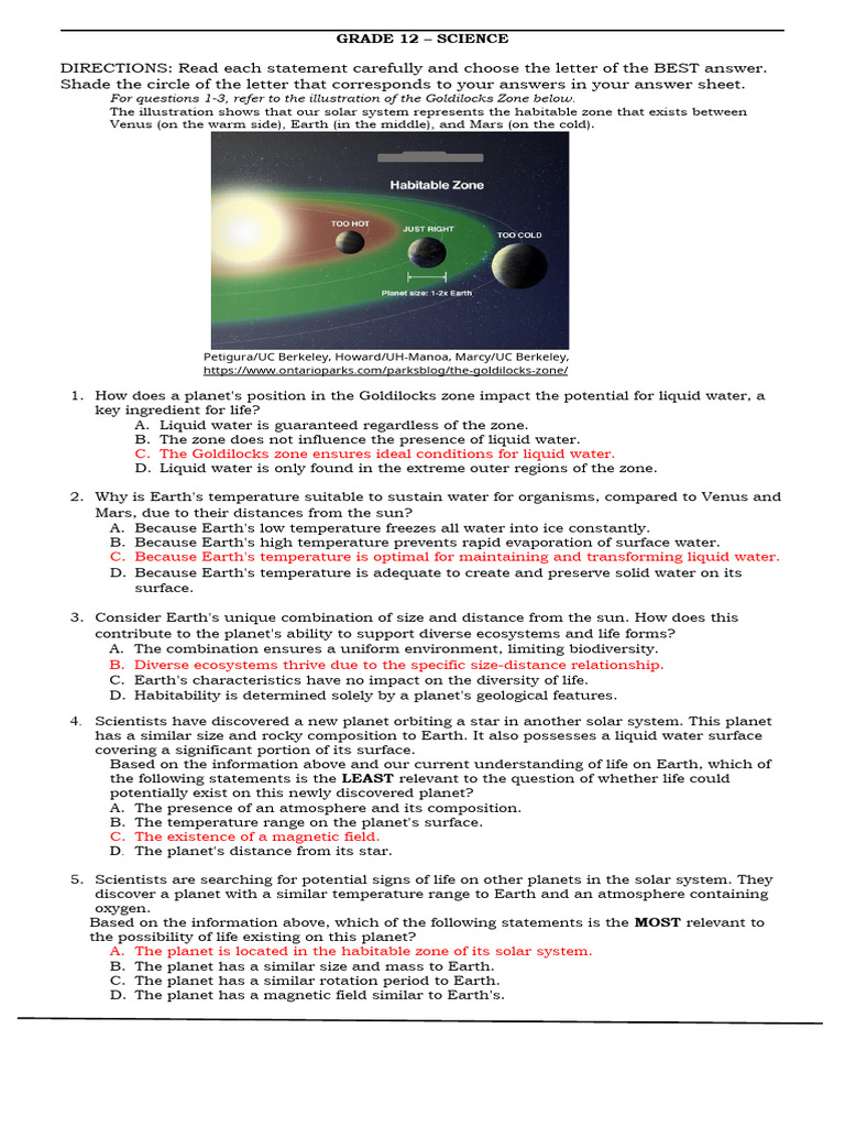 G12 - SCIENCE Answer Key | PDF