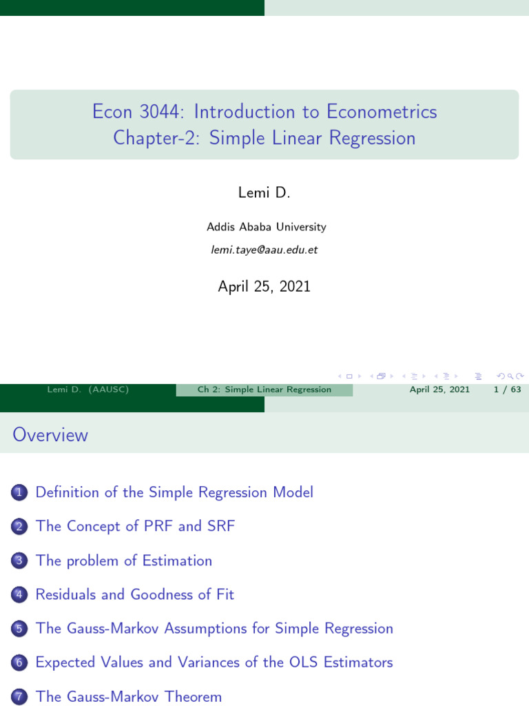 Ch 2. Simple Linear Regression | PDF | Ordinary Least Squares | Linear Regression