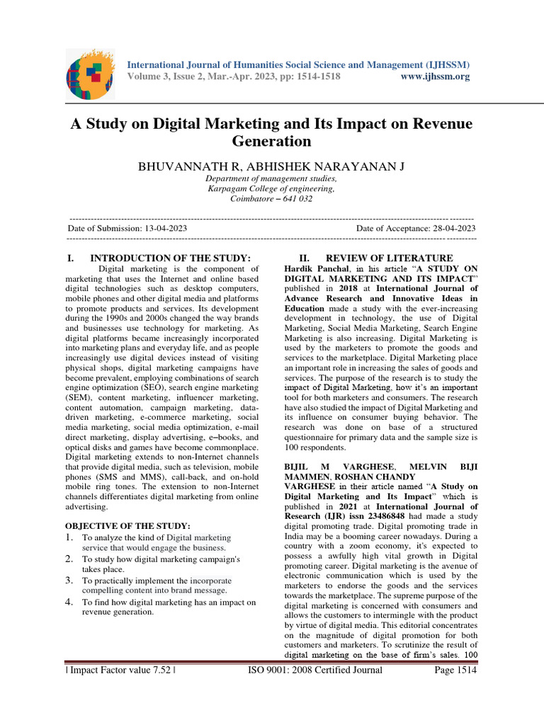 A Study On Digital Marketing and Its Impact On Revenue Generation | PDF