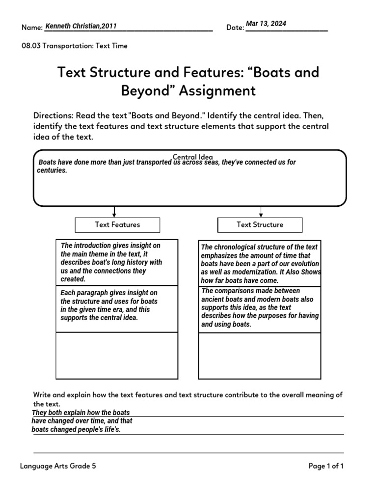 Analyzing Text Structure in "Boats" | PDF