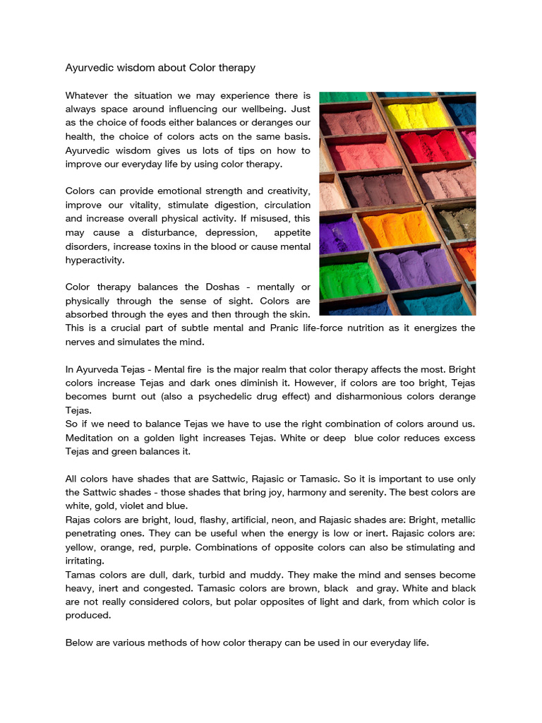 Ayurvedic Wisdom About Color Therapy | PDF