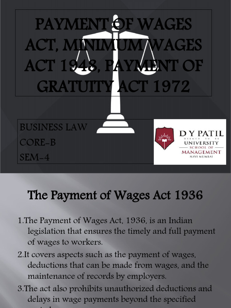 Payment of Wages Act, Minimum Wages Act 1948, Payment of Gratuity Act 1972 | Download Free PDF ...