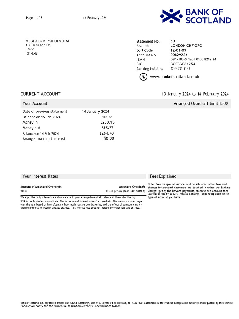 BANK OF SCOTLAND | PDF | Overdraft | Interest