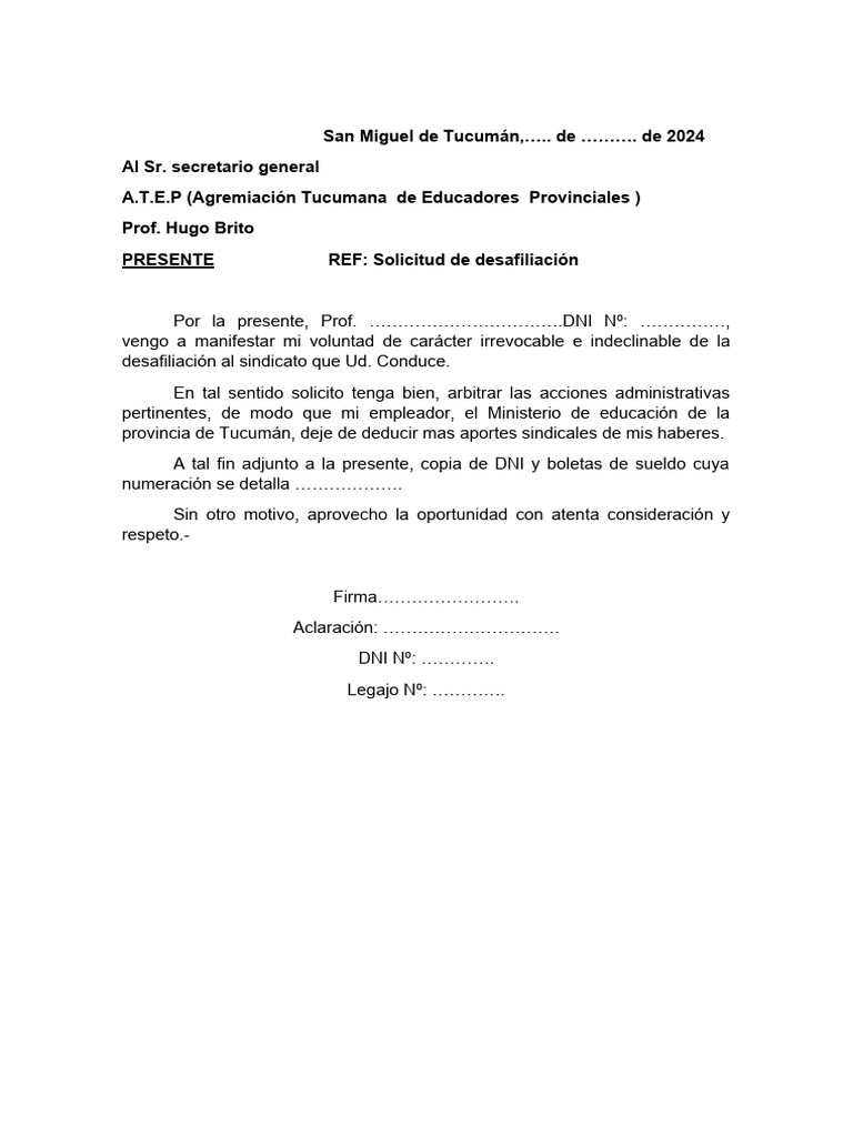 Desafiliacion Atep-1 | PDF