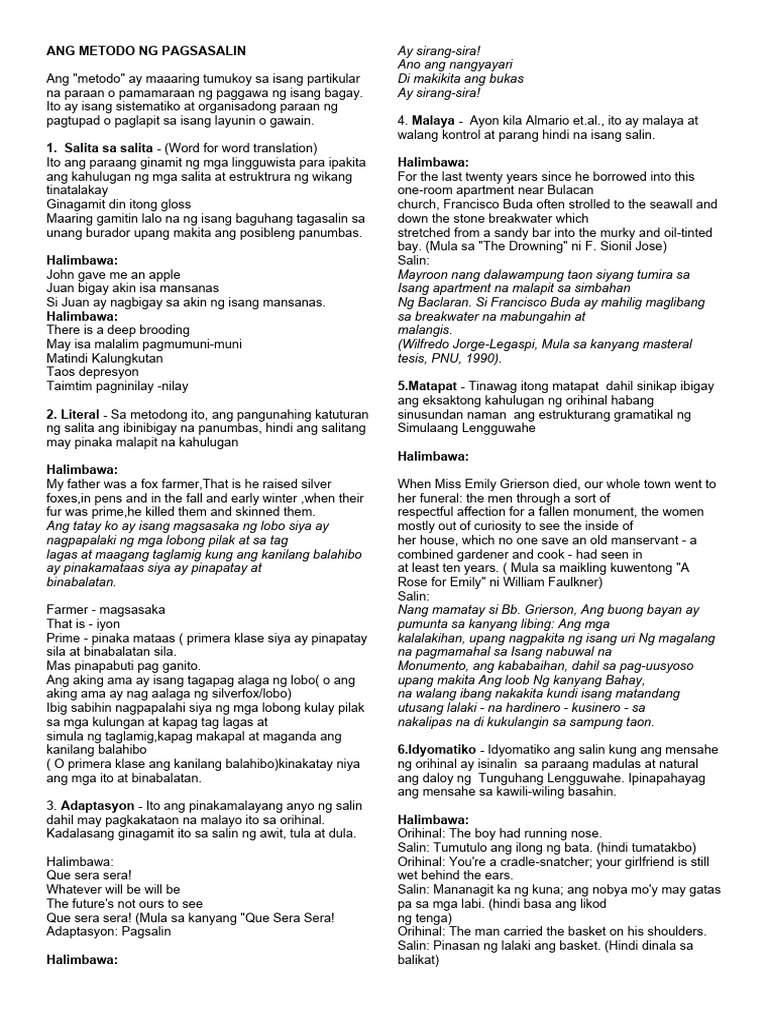 Metodo NG Pagsasalin | PDF