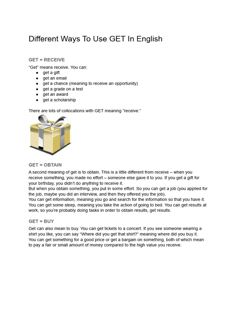 Different Uses of "Get" in English | PDF | Language Arts & Discipline ...