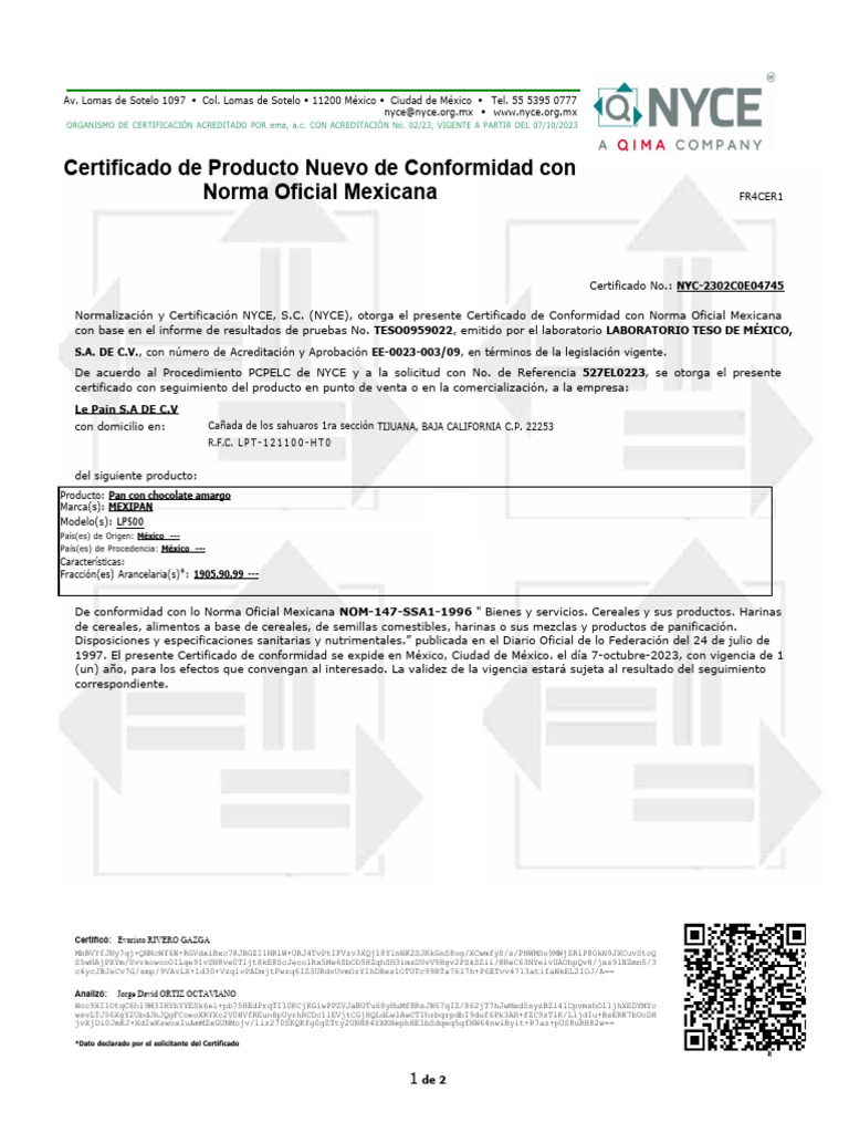 Certificado de Conformidad NYCE 2023 | PDF | México | Laboratorios