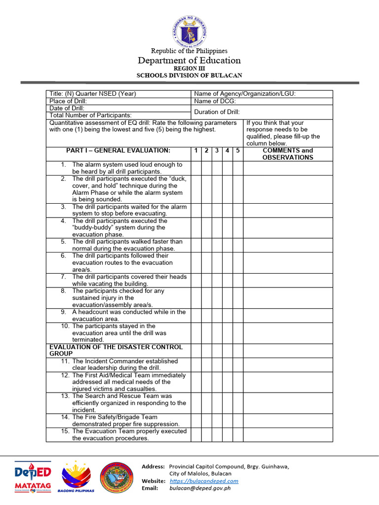 Drill-Evaluation-form | PDF | Safety | Public Safety