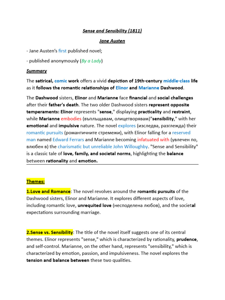 Sense and Sensibility 1 | PDF | Elinor Dashwood | Sense And Sensibility