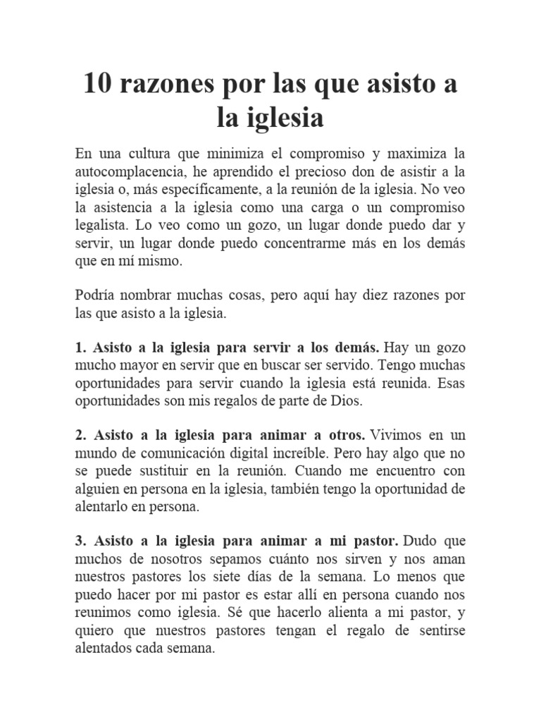 10 Razones Por Las Que Asisto A La Iglesia | PDF | Iglesia cristiana 10 Razones Por Las Que Asisto A La Iglesia | PDF | Iglesia cristiana