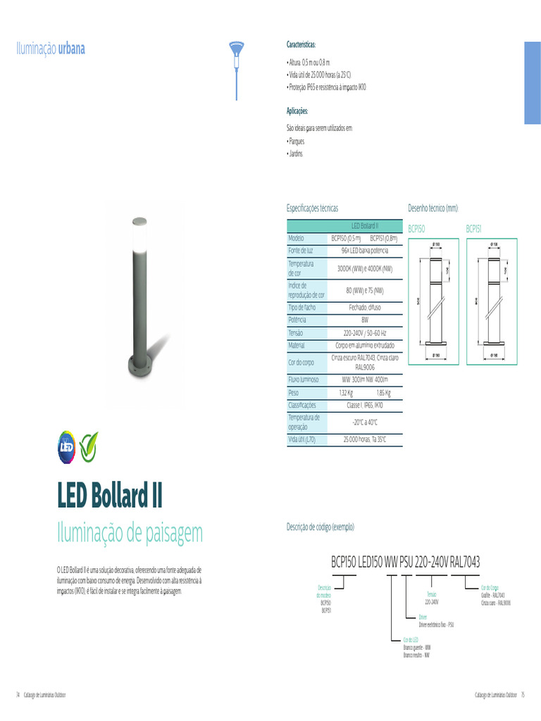 Datasheet Preliminar LED Bollard II | PDF