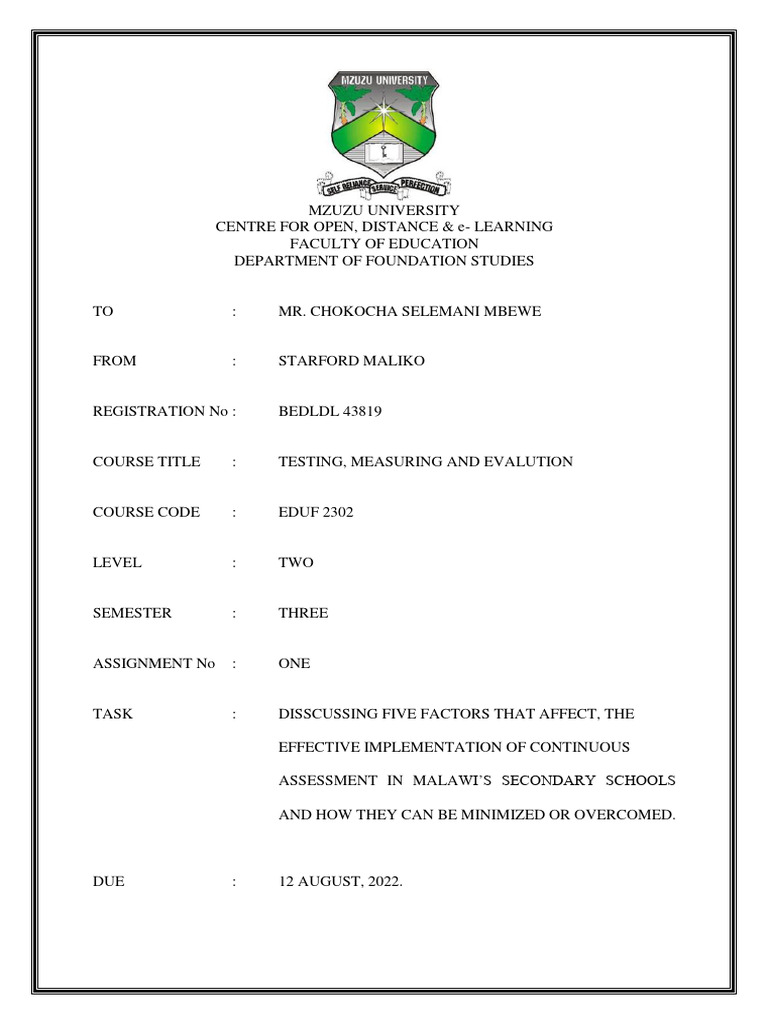 Continuous assessment | PDF