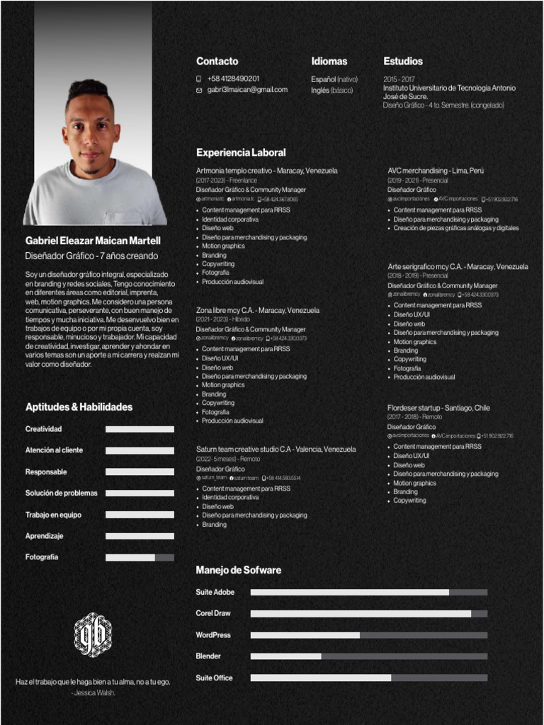 Curriculum Gabriel - 2024 | Descargar gratis PDF | Diseño gráfico | Comunicación humana