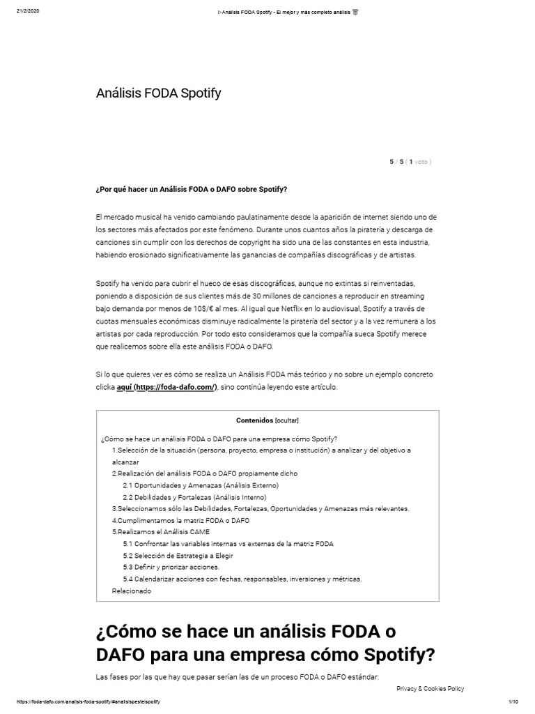 Ejemplos Analisis PESTEL y FODA Spotify | PDF