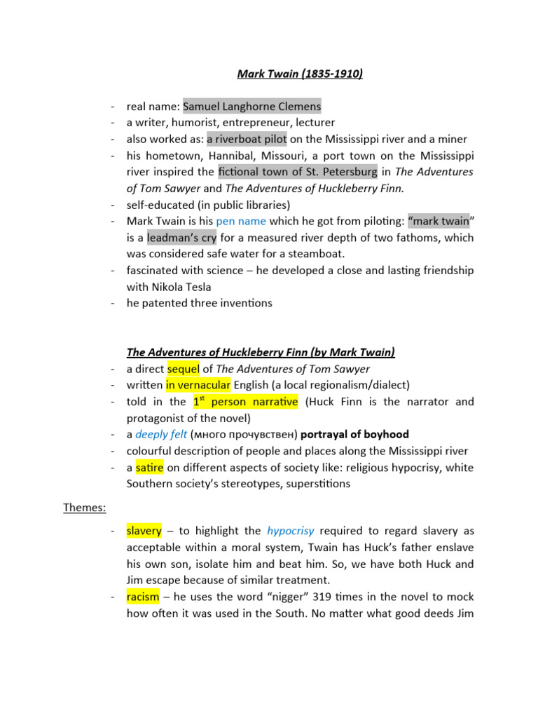 Mark Twain Huck Finn | Download Free PDF | Adventures Of Huckleberry ...