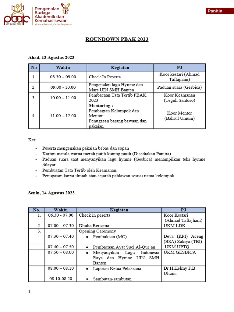 Draft Rundown Pbak 2023 | PDF