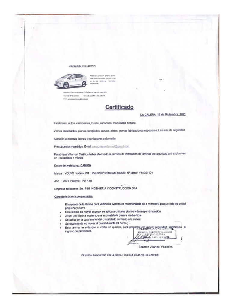 7. CERTIFICADO DE INSTALACION DE LAMINAS, PJFF-66 | PDF