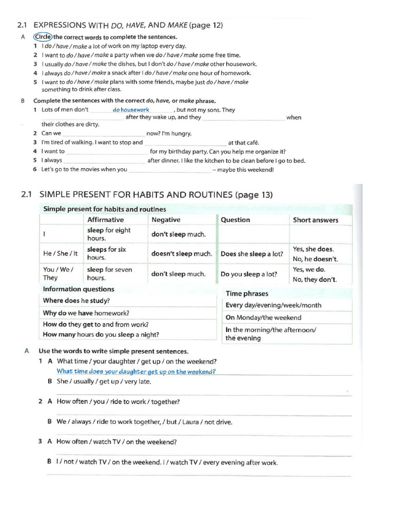 A1 A2 Do Have Make Present Simple | PDF
