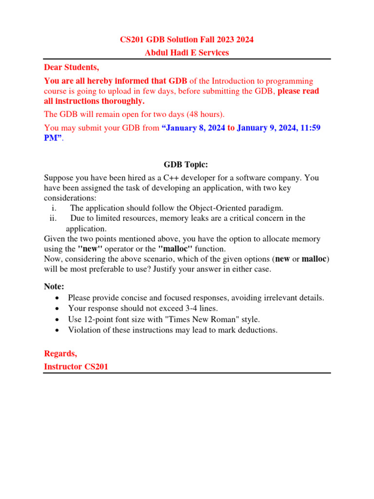 CS201 GDB Solution Fall 2023 2024 | PDF