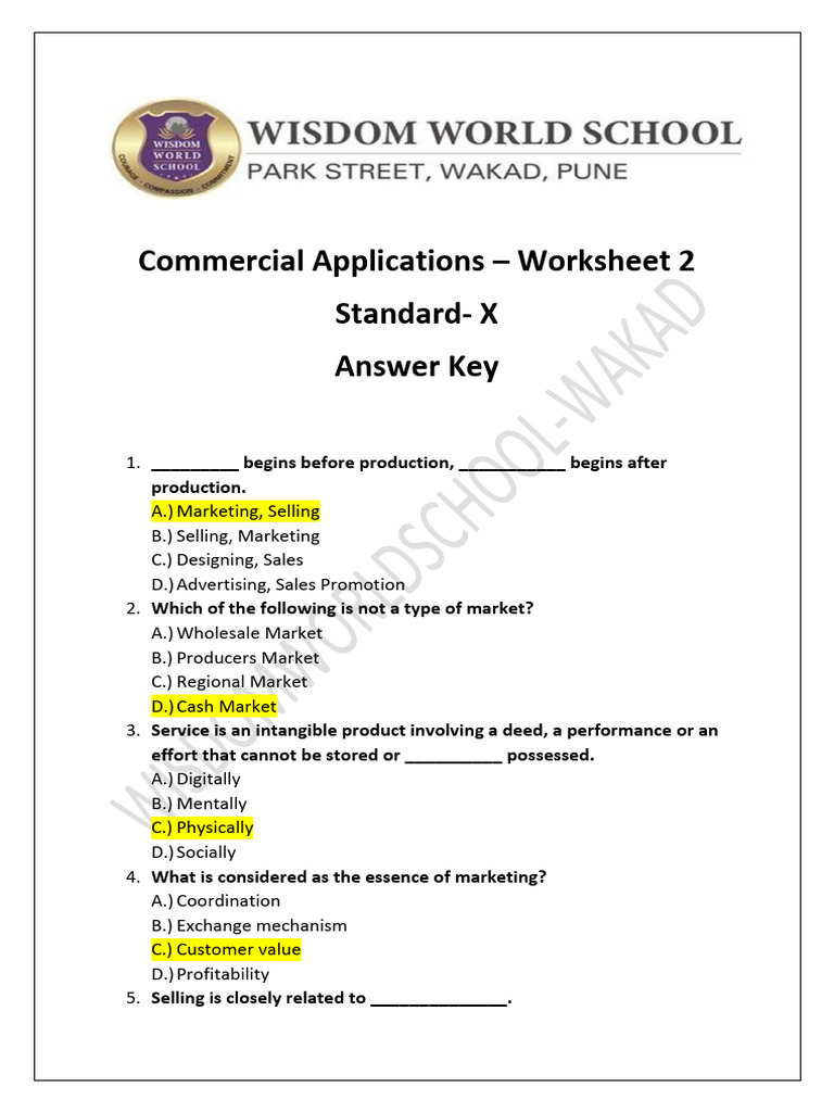 AnswerKey CommApplications Sem2 Worksheet 2 | PDF | Sales | Market ...