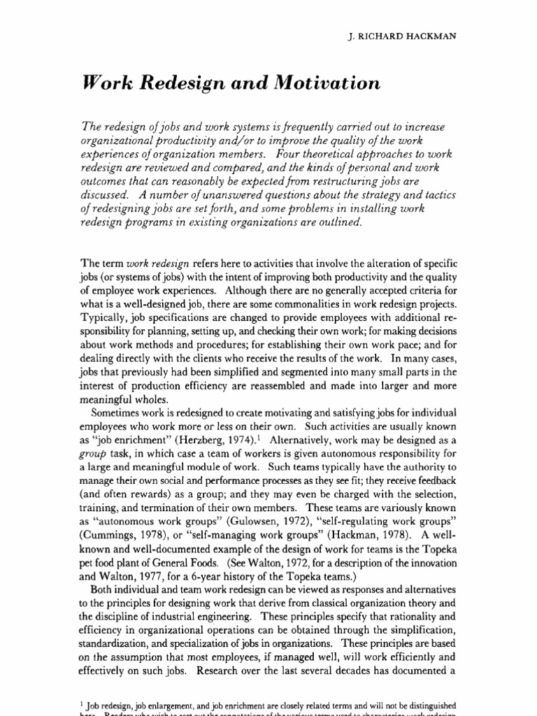 Richard Hackman Work and Motivation | Motivation | Self-Improvement