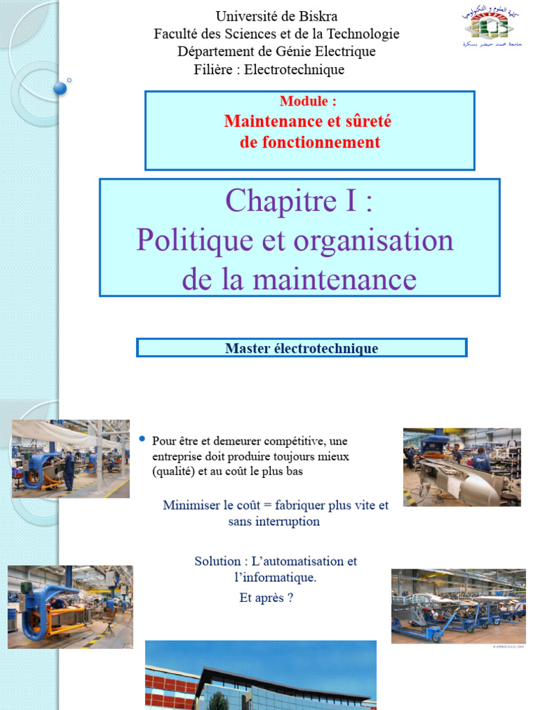 Chapitre 1 Politique Et Organisation de La Maintenace | PDF