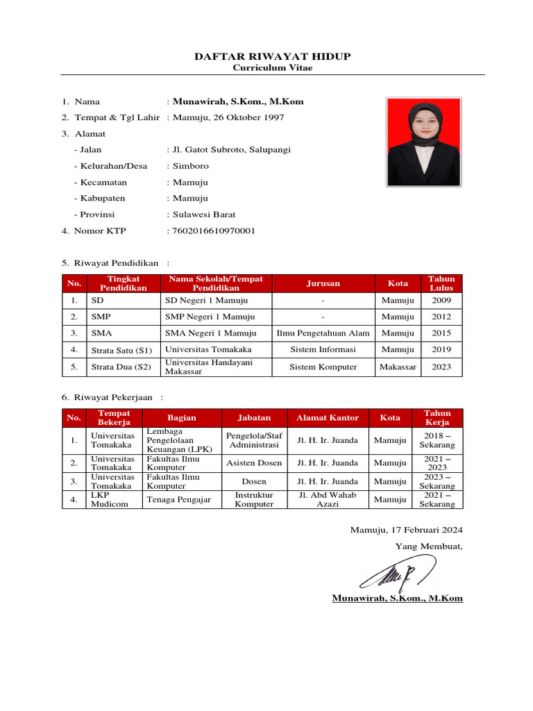Daftar Riwayat Hidup (Cv) 2024 | PDF